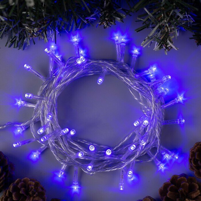 Гирлянда "Нить" 5 м , IP20, прозрачная нить, 50 LED, свечение синее, 8 режимов, 220 В