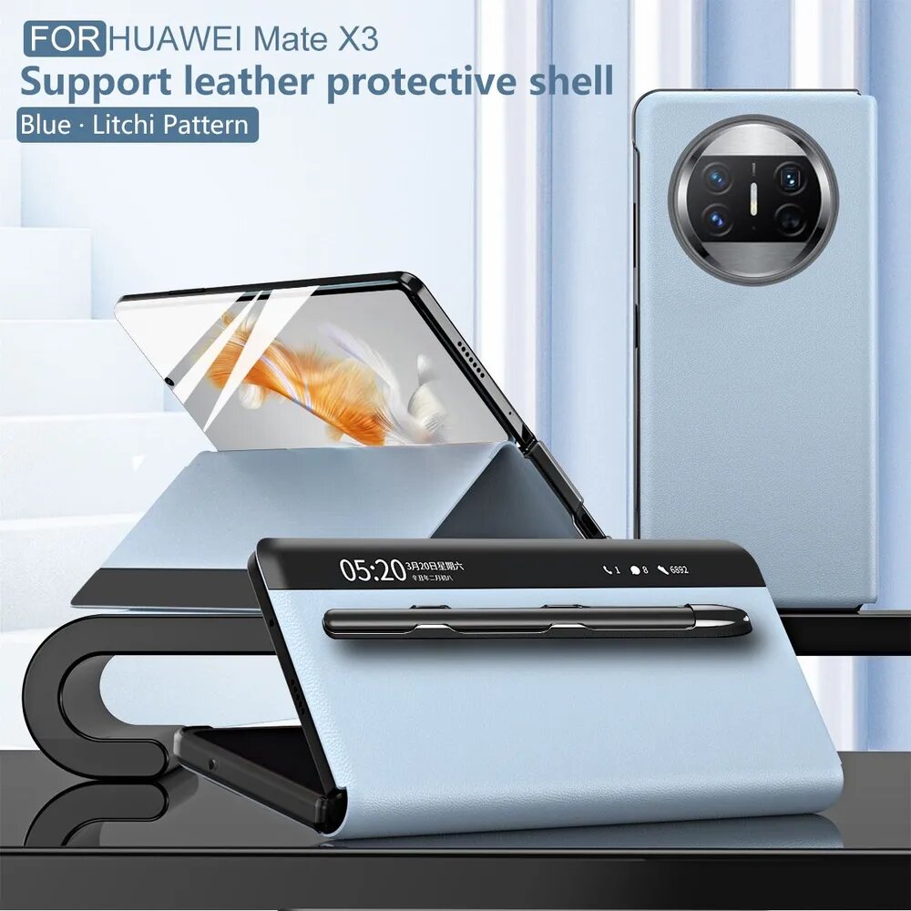 Чехол для Huawei Mate X3 с умным окном и кожаным флип-кейсом, встроенным слотом для стилуса (в комплекте со стилусом)