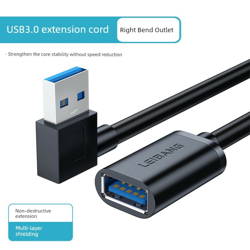 USB 3.0 кабель-удлинитель с 90-градусным правым изгибом для передачи данных и питания, длина 1 м, разъемы USB-A мужской
