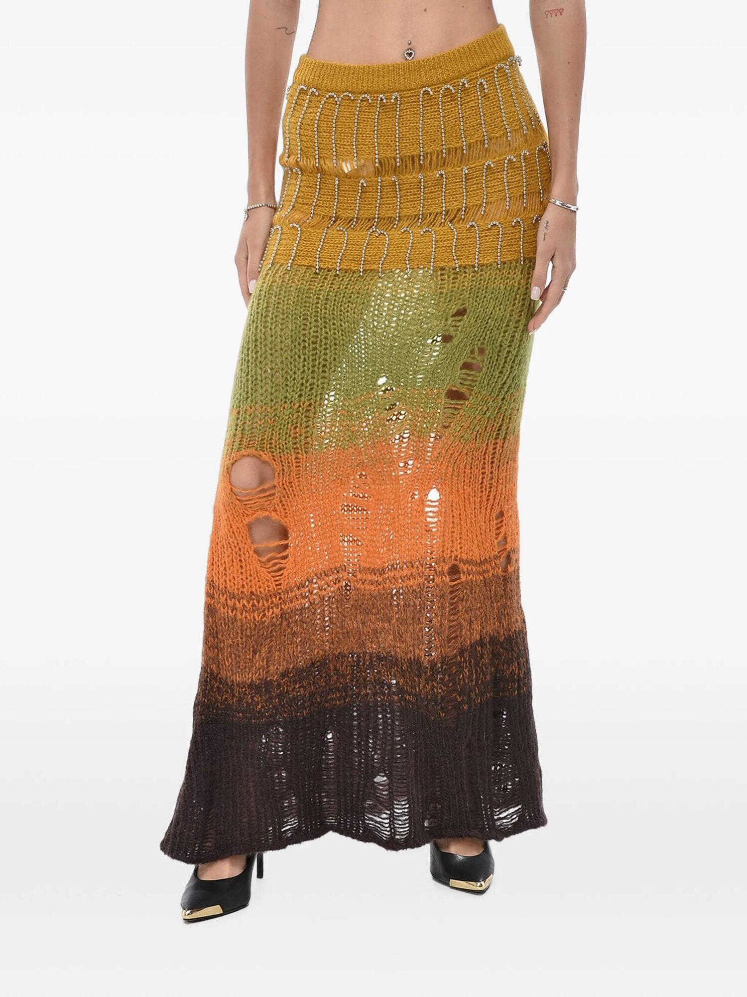 Юбка Bead-embellished distressed-knit maxi skirt