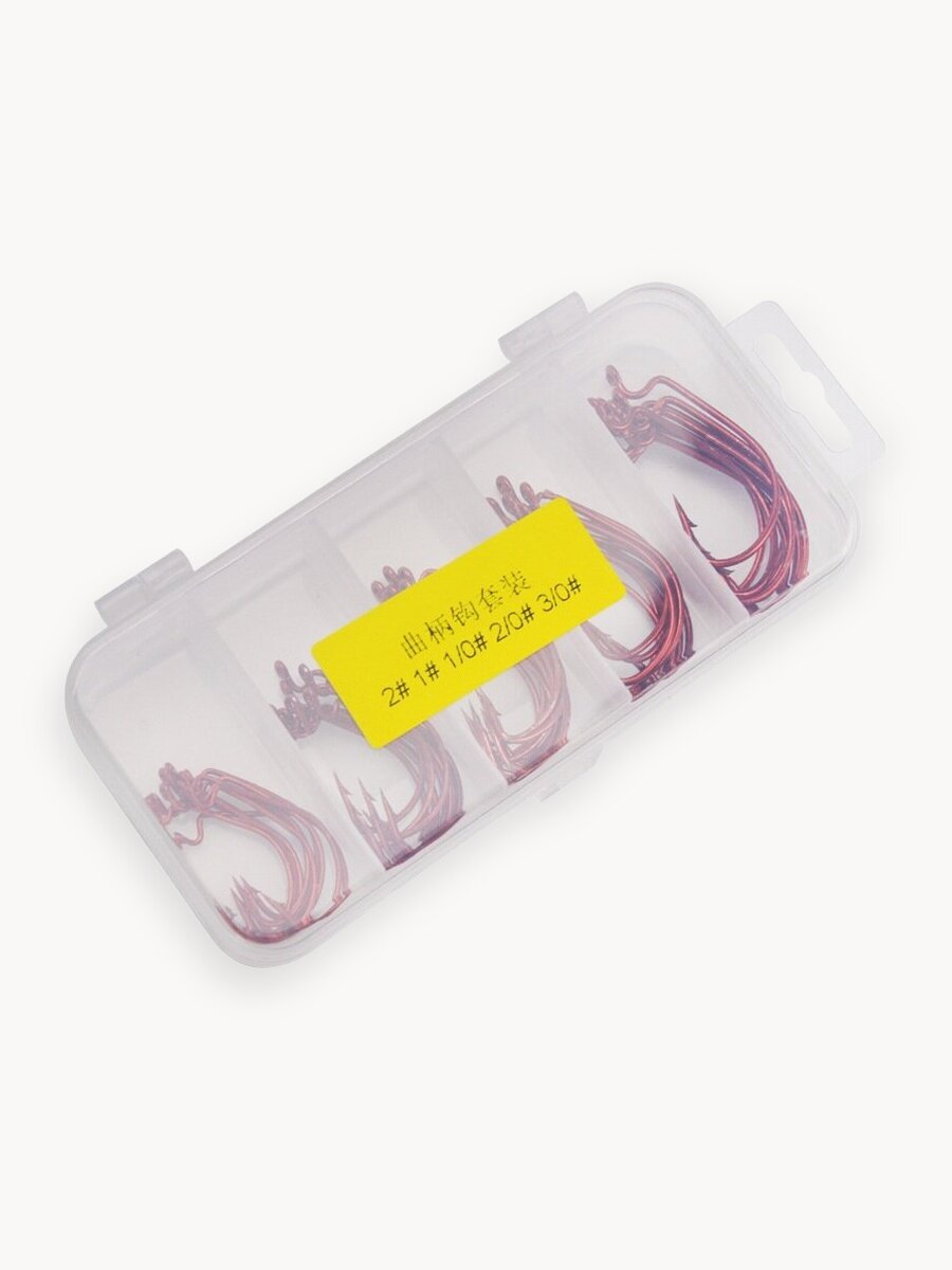 Набор офсетных крючков (50шт.) в пластиковой коробке. Офсетные крючки для рыбалки на джиг. #2, #1, #1/0, #2/0, #3,0