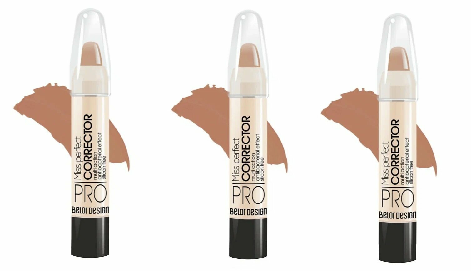 Корректор для лица BelorDesign miss perfect, тон 021, 3 шт, 7.2 гр.