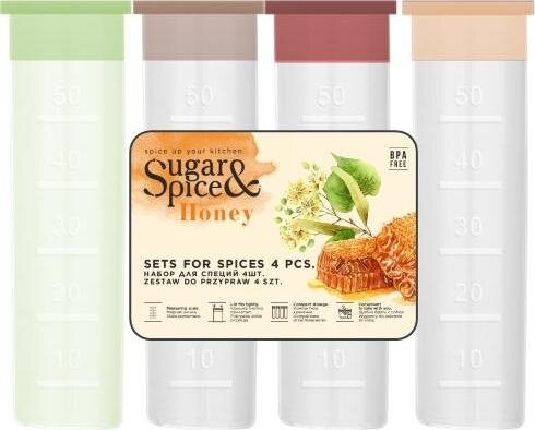 Набор для специй Sugar&Spice Honey с мерной шкалой, для повседневного стола, пластик 13.5х3.2х11.6см, 4 предмета / емкость для приправ