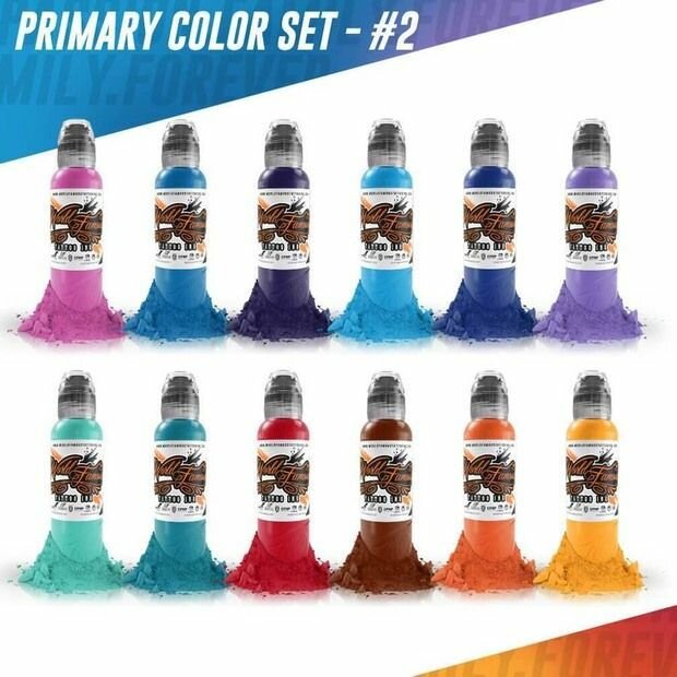 Набор тату красок World Famous Color Primary Set #2 (12 шт по 30 мл)