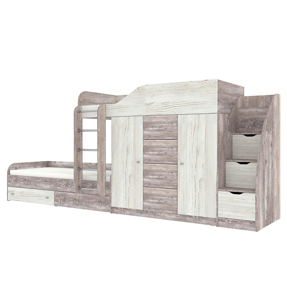 Кровать двухъярусная Астра 6 с лестницей комодом Бетон Винтерберг