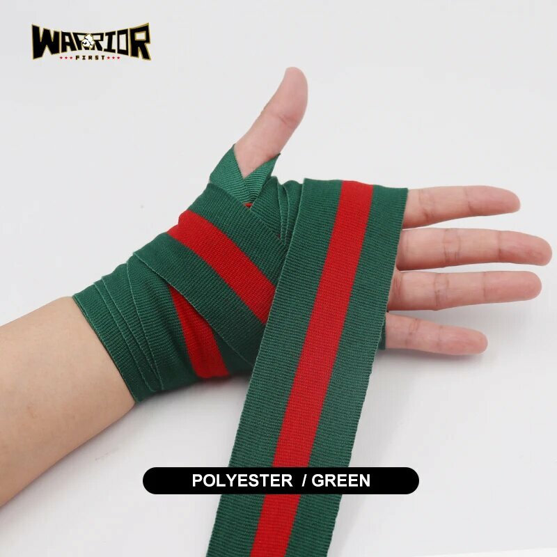 WARRIOR FIRST Боксерские бинты 3 м/5 м Темно-зеленый, 3m, Green-red stripe