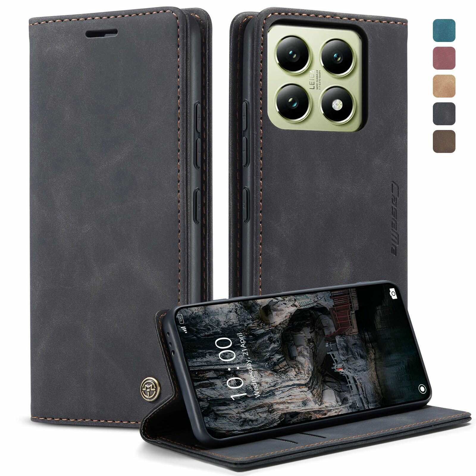 CaseMe Кожаный чехол для Xiaomi 14T (Ксяоми 14T) с визитницей из экокожи