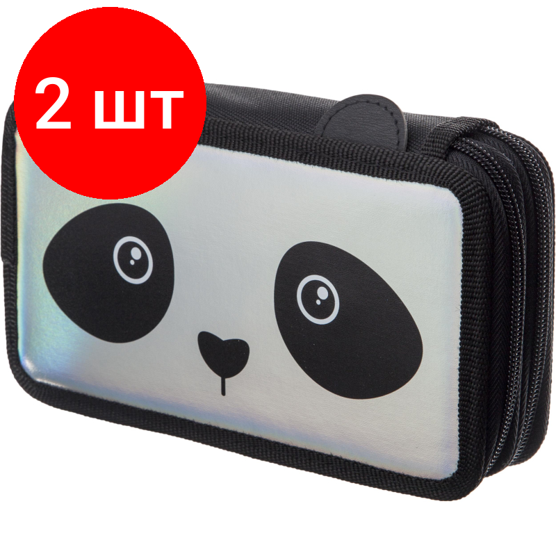 Комплект 2 штук, Пенал Panda 2 отд, кож/зам голография, 190х110 мм, ПКЗ 11-111