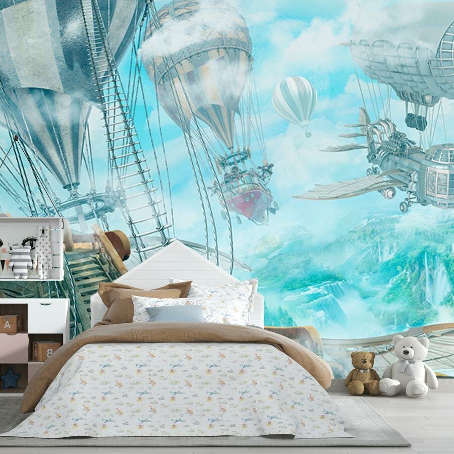 Фотообои Дирижабли в небе 13-175-XL-Холст 270 x 500 см (ВхШ) Бесшовные, флизелиновые, влагостойкие обои