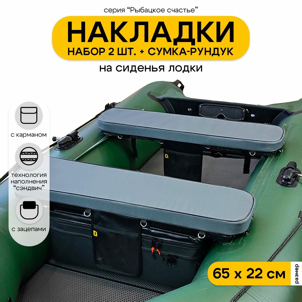 Мягкие накладки на сиденье для лодки ПВХ Рыбацкое счастье с сумкой-рундуком