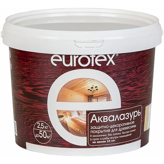 Защитно-декоративное покрытие для дерева Eurotex Аквалазурь, полуглянцевое, 2,5 кг, олива