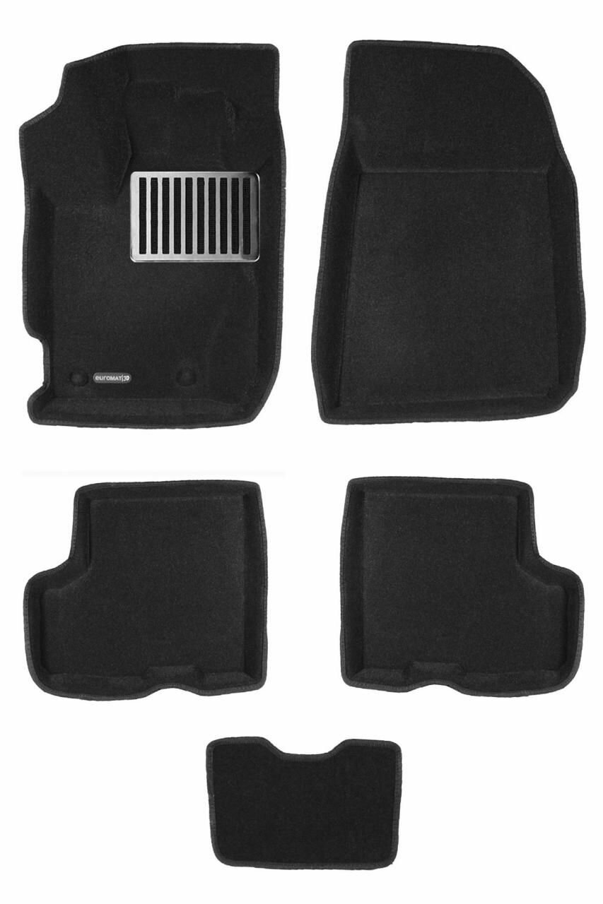 Коврики текстильные 3D Euromat для Renault Duster II с 2021 г. (3Д Евромат Рено Дастер 2), с металлическим подпятником, черные