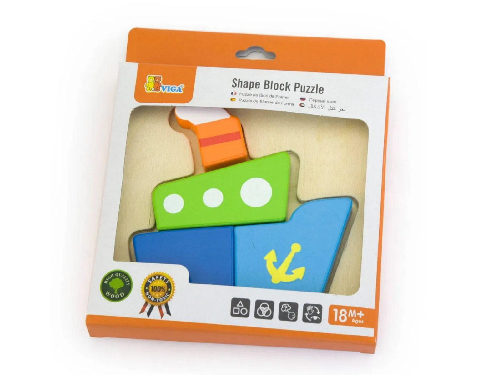 Пазл блочный Viga Кораблик, 4 детали, в коробке VG50171