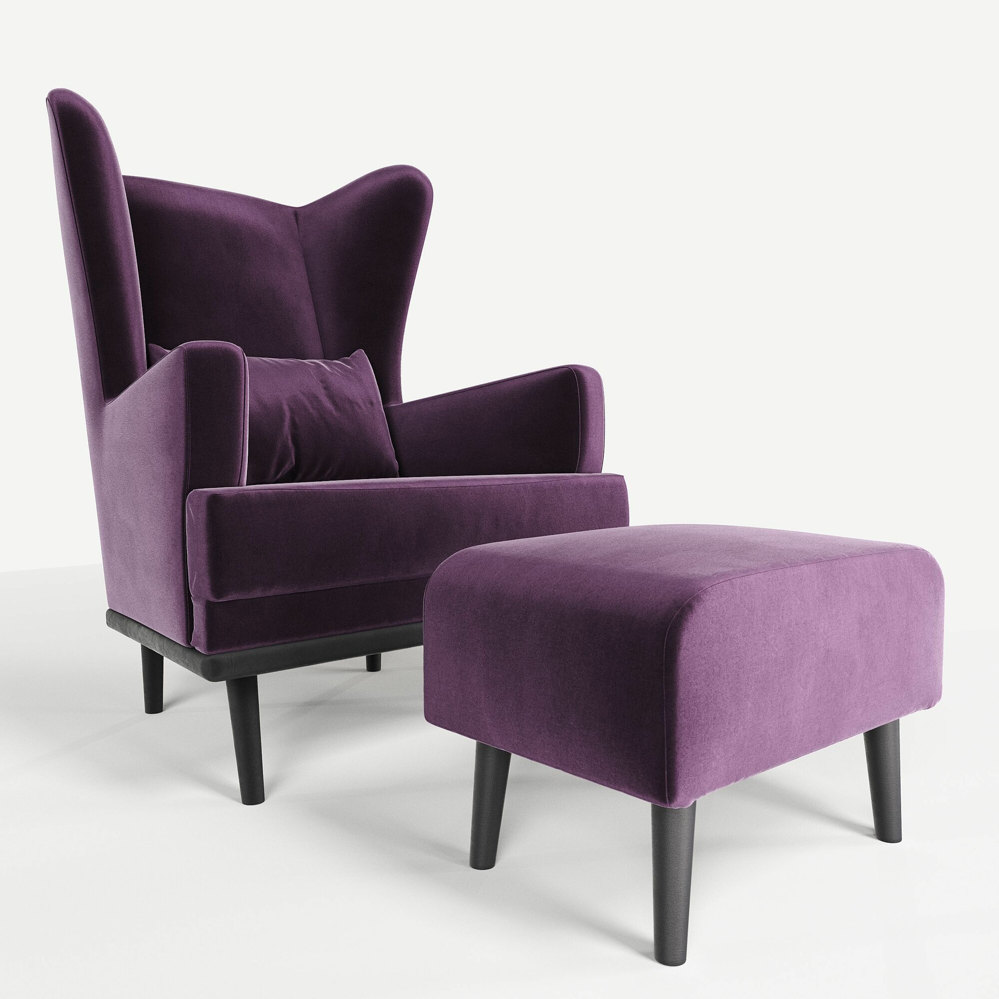 Комплект кресла и пуфа Фантазёр велюр Z-11 (Фиолетовый велюр) на высоких ножках, для отдыха и чтения книг. В гостиную, балкон, спальню и переговорную комнату