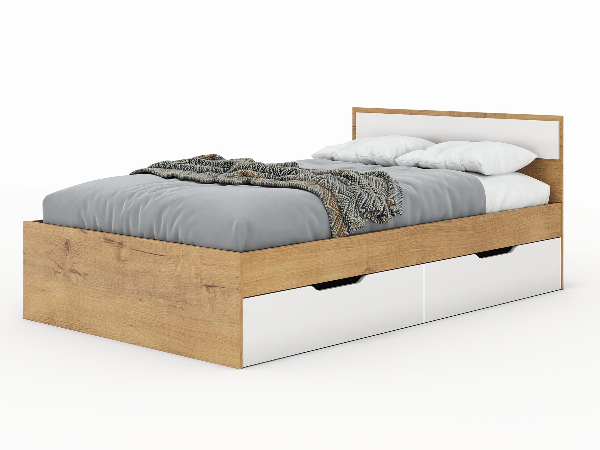 Есэндвич Монако Кровать 120х200 полутораспальная, 200х78х123 см (Дуб бунратти/Белый), с ящиками