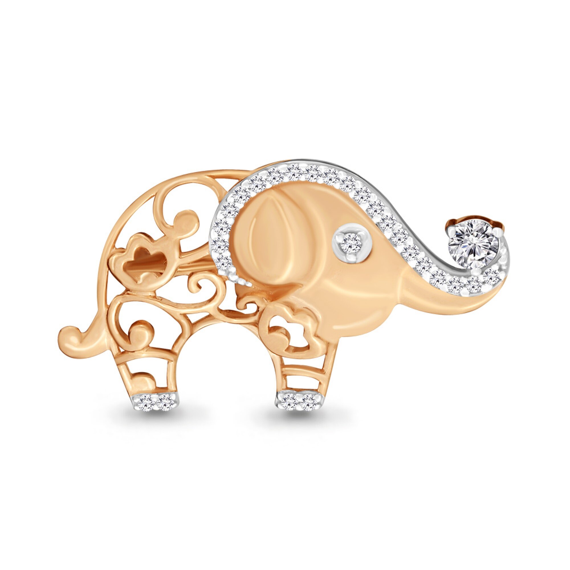 Брошь, серебро, 925 проба, золочение, фианит