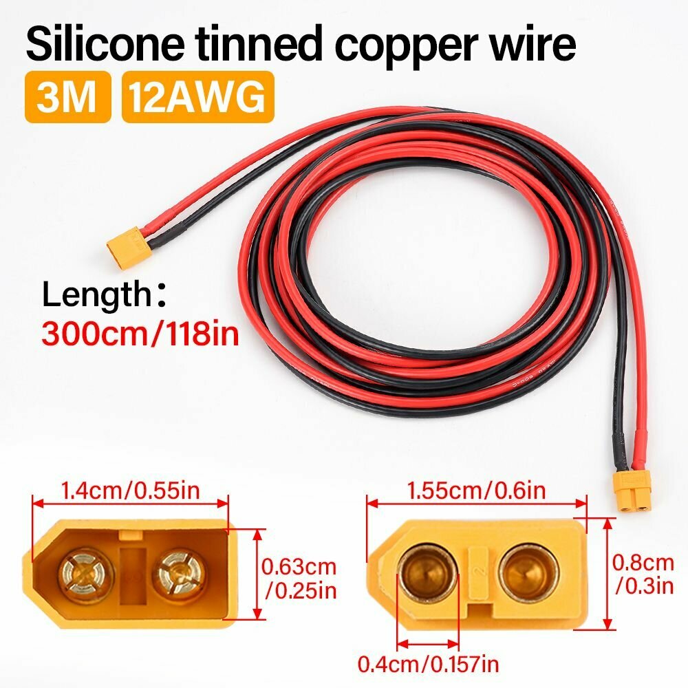 Кабель с разъемом с силиконовым удлинителемМать / Гун300см 12AWG XT60 Для фургонов, автомобилей, аккумуляторных источников энергии и т. д.