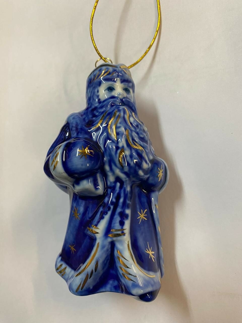 Игрушка на елку Дед мороз большой, кобальт, фарфор
