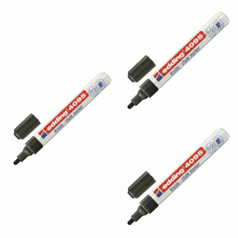 Edding Маркер меловой, Chalk Marker, черный, 3 шт.