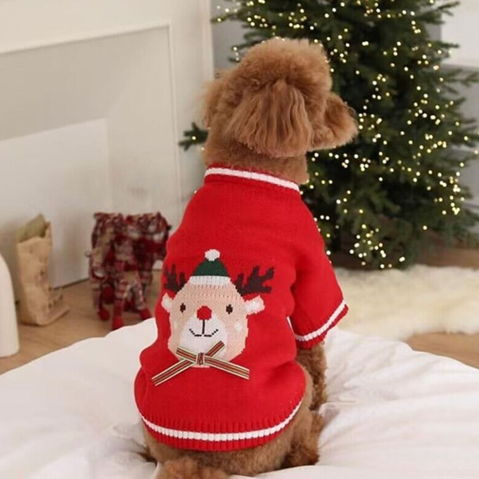 Собачья рождественский свитер теплый мягкая стильная одежда для пуловой щенки для Bichon Pomeranian для осеннего зимнего красного лося