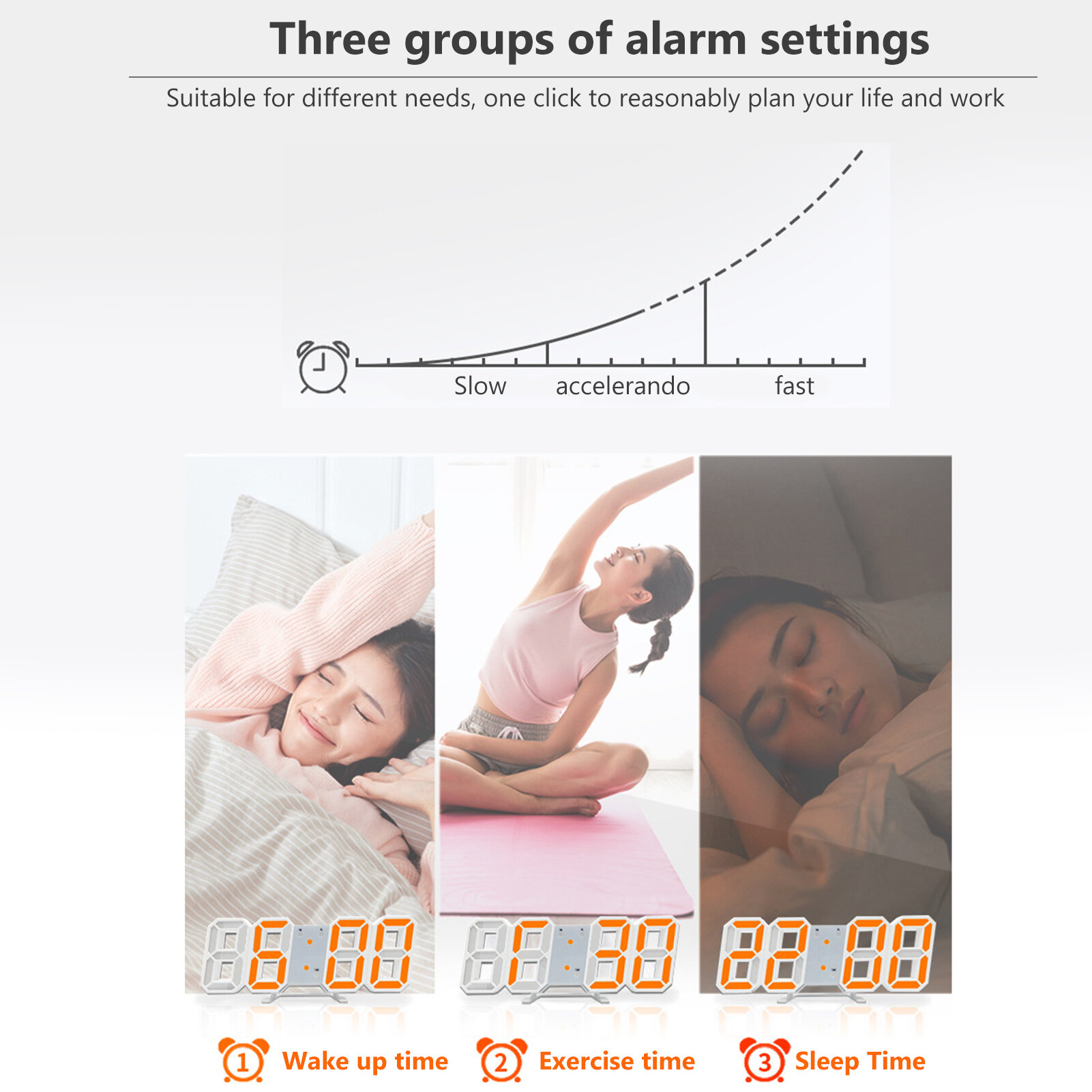 Digital Alarm Clock 3D LED Wall Time Date Temperature Display Brightness Adjustable — фото 1