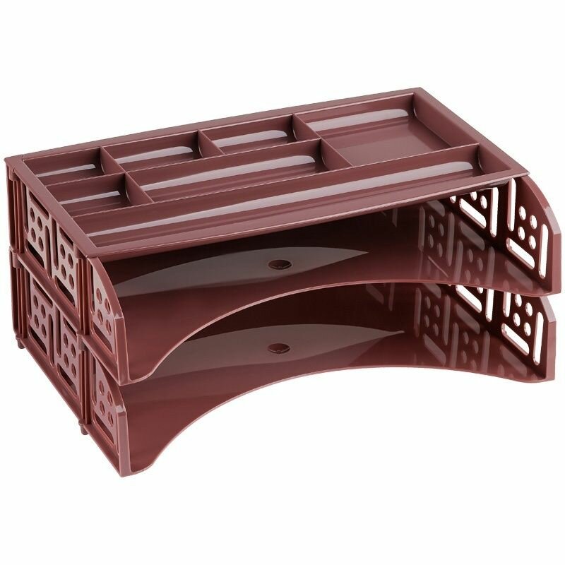 Лоток для бумаг СТАММ горизонтальный, "Field", набор 2 шт, органайзер, бордовый Agra (ЛТ698)