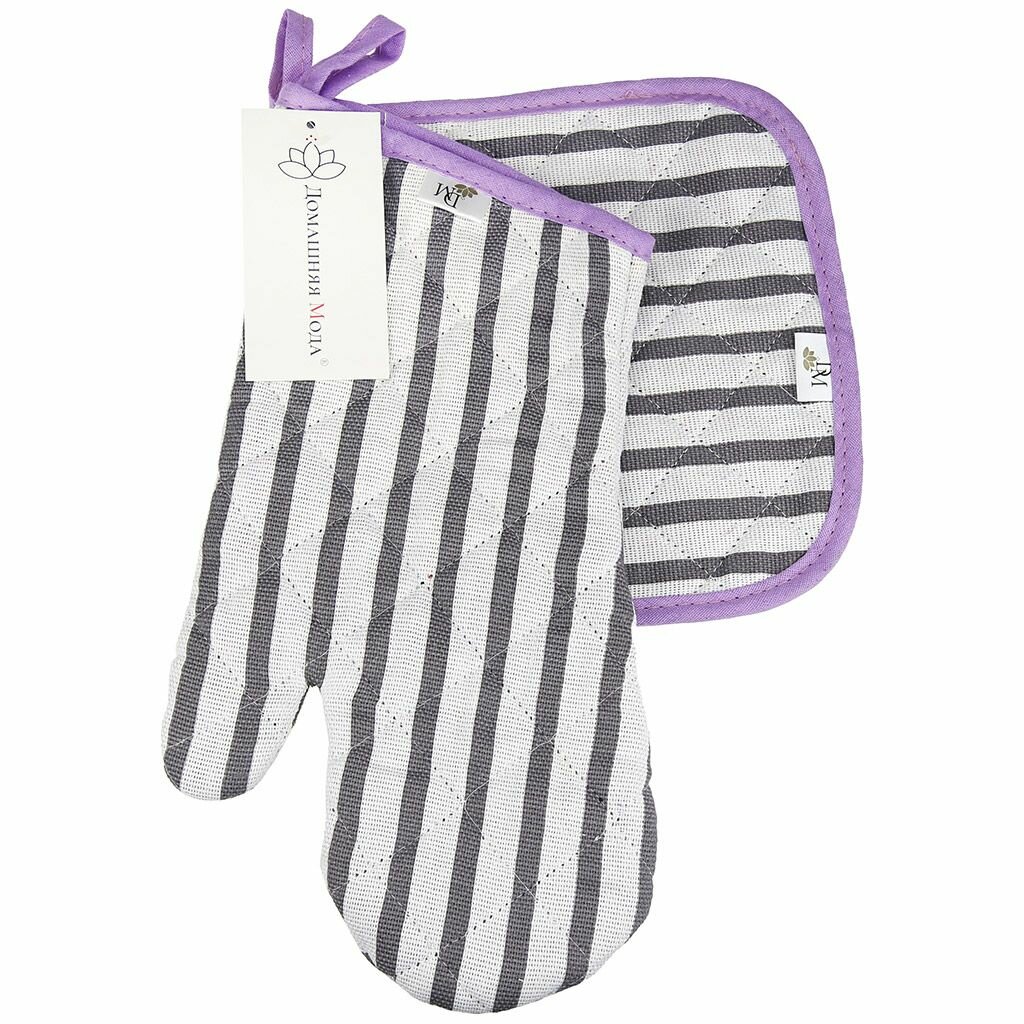 Прихватки Домашняя Мода "Лайн-3", варежка 15х30 см, 20х20 см, рогожка 171 г/м2, хлопок 100%, наполнитель ватин, 2 шт