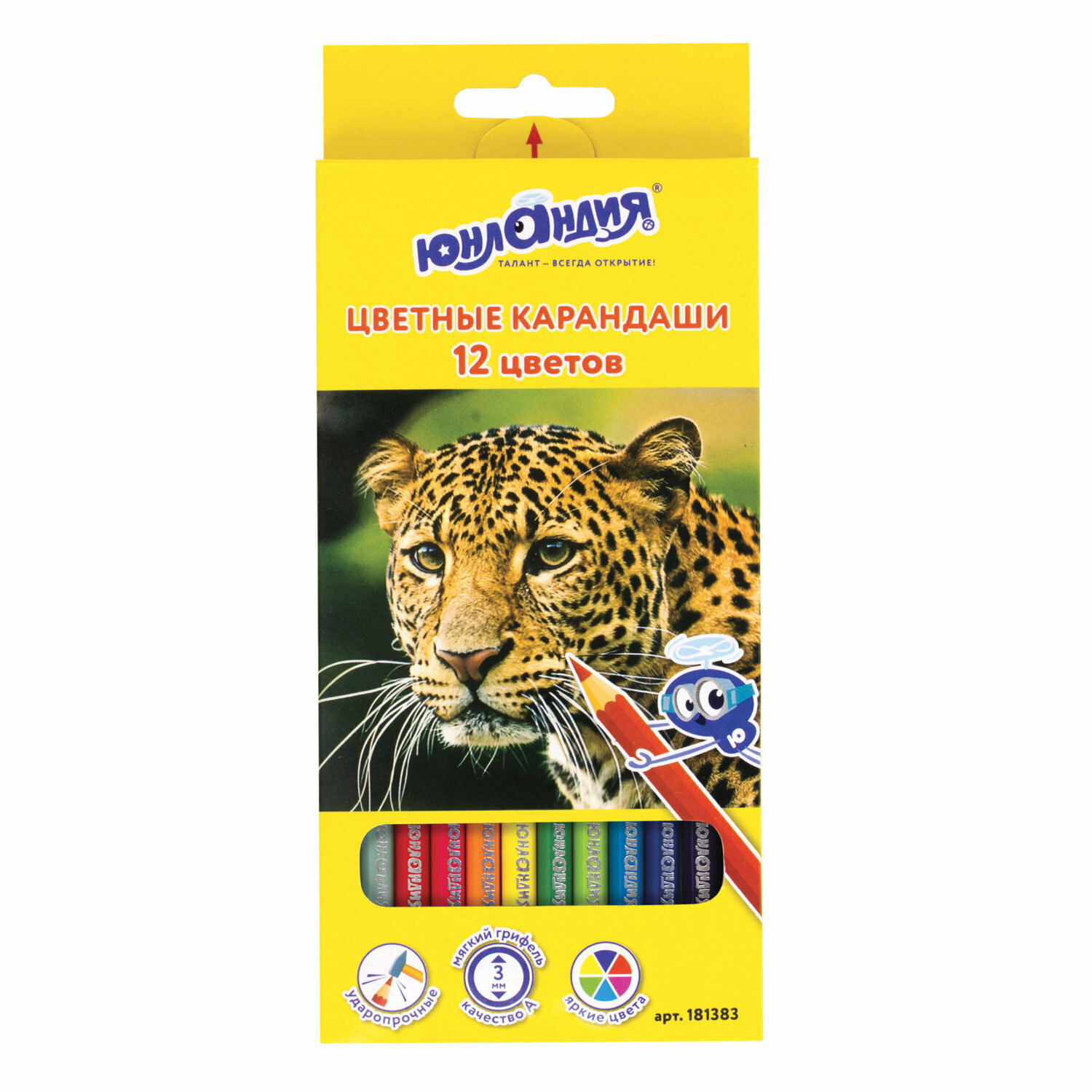 Карандаши цветные Юнландия "Мир животных", 12 цветов, классические заточенные (181383)