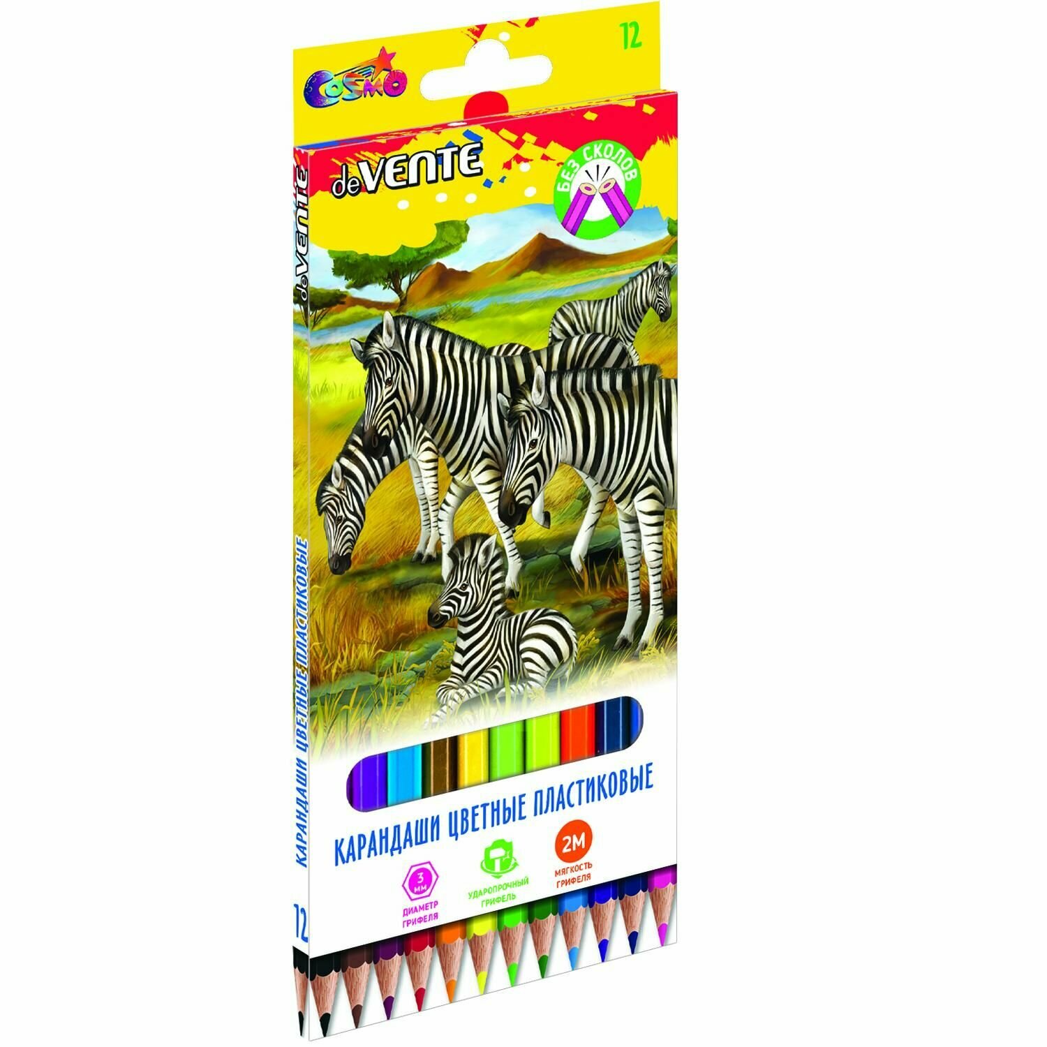 Цветные карандаши deVENTE "Животный мир", 12 оттенков, пластик (5022314)