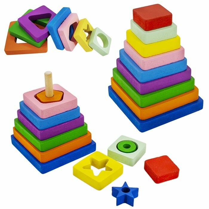 Деревянная логическая пирамида-сортер Арбо "Квадрат" 17 деталей (БП-00000323)