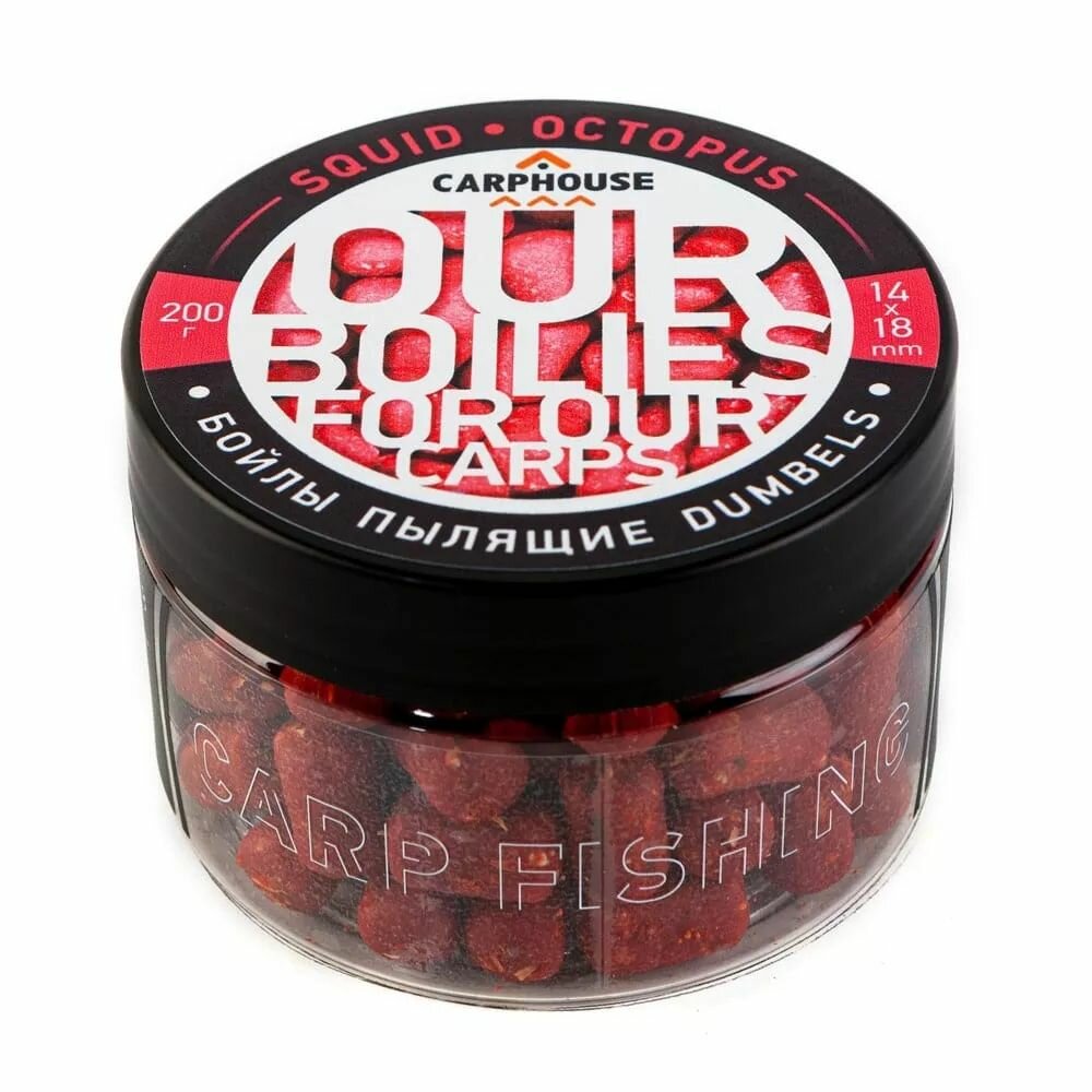Бойлы Carp House пылящие насадочные дамбелс 14*18 мм Демон специи (банка 200гр)