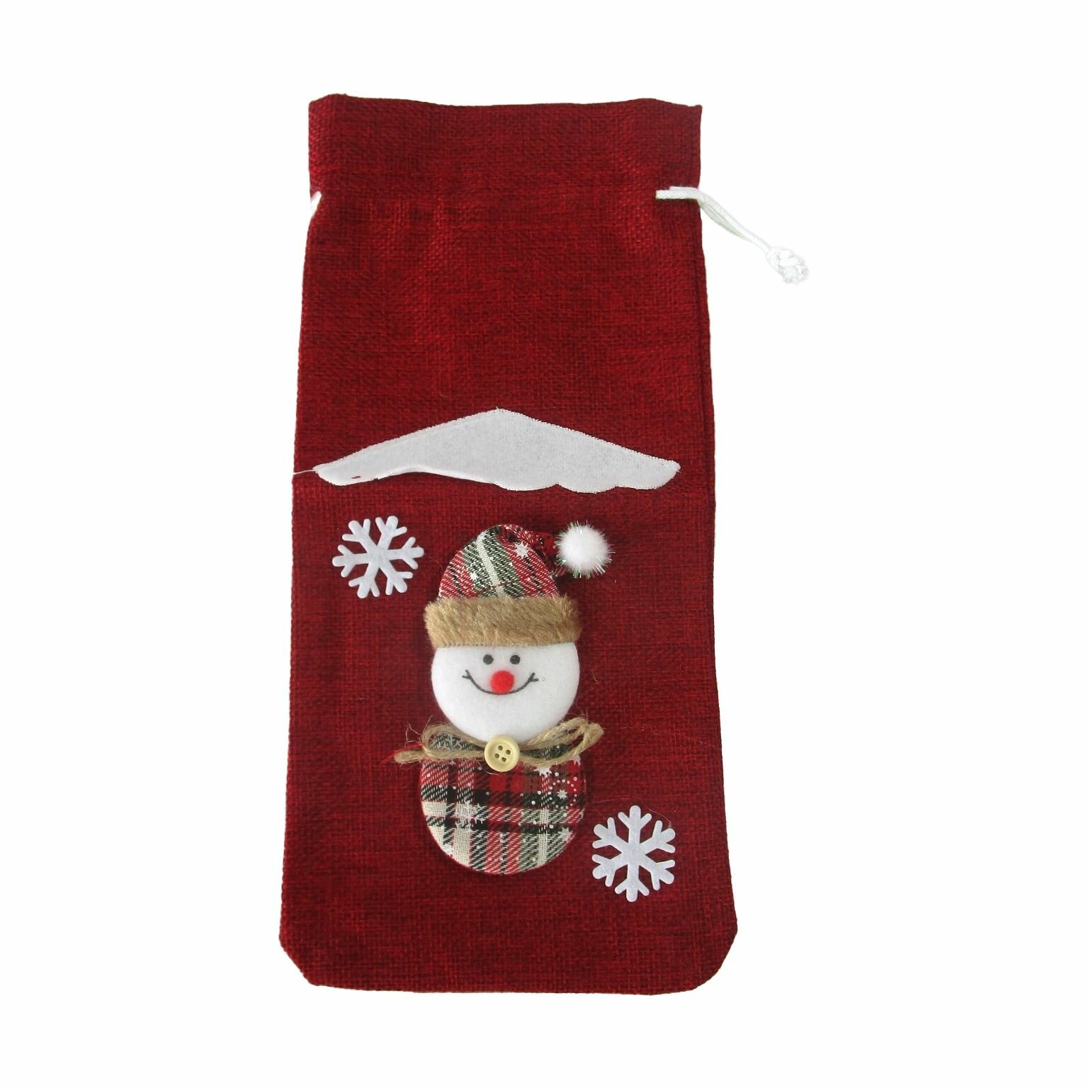 Мешочек для бутылки Веселый праздник "Новогодний", цвет красный/белый, размер 30х14 см