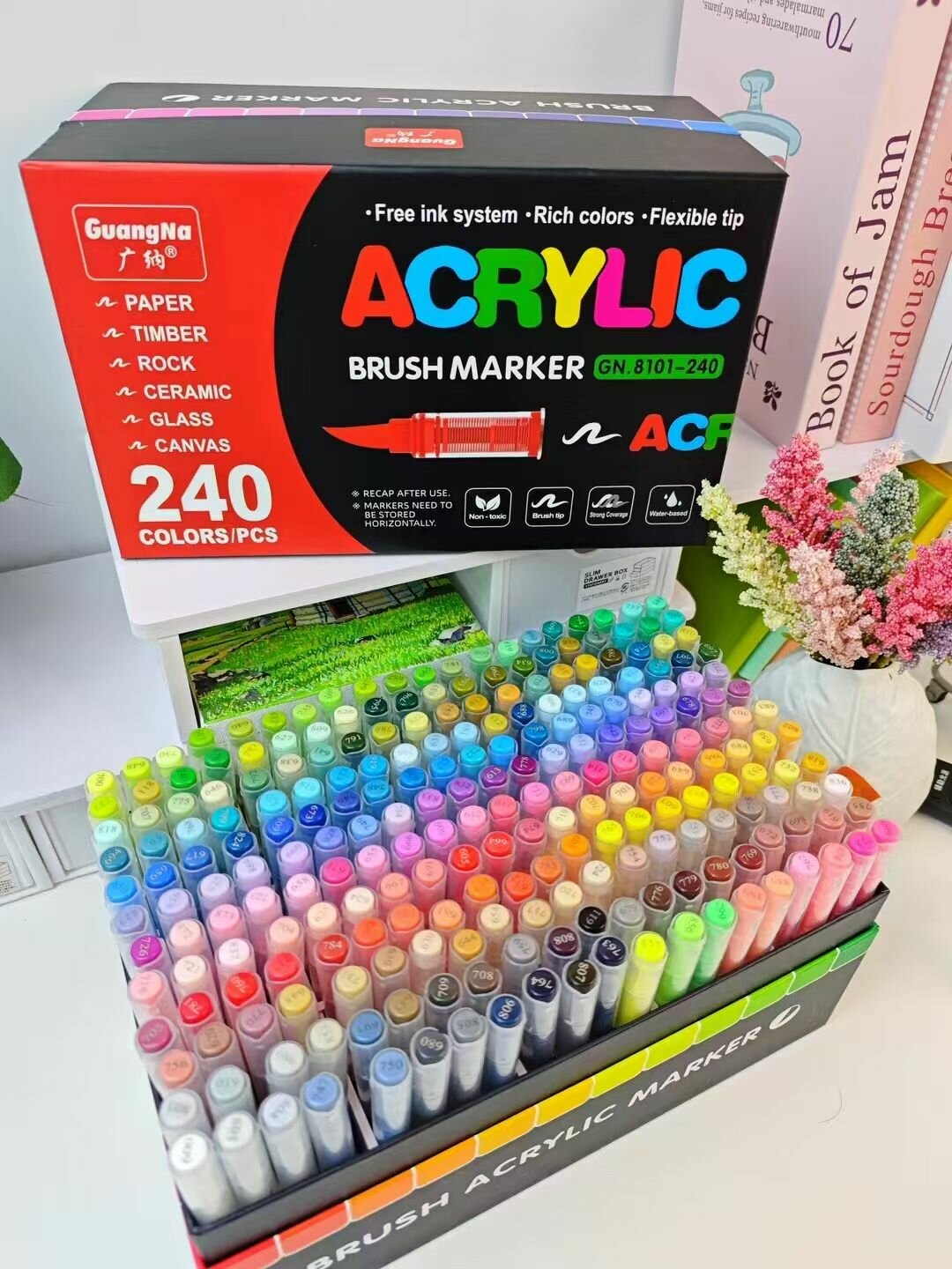 Маркер GuangNa, акриловый, быстросохнущие чернила, конусообразный наконечник, круглый корпус, 240шт