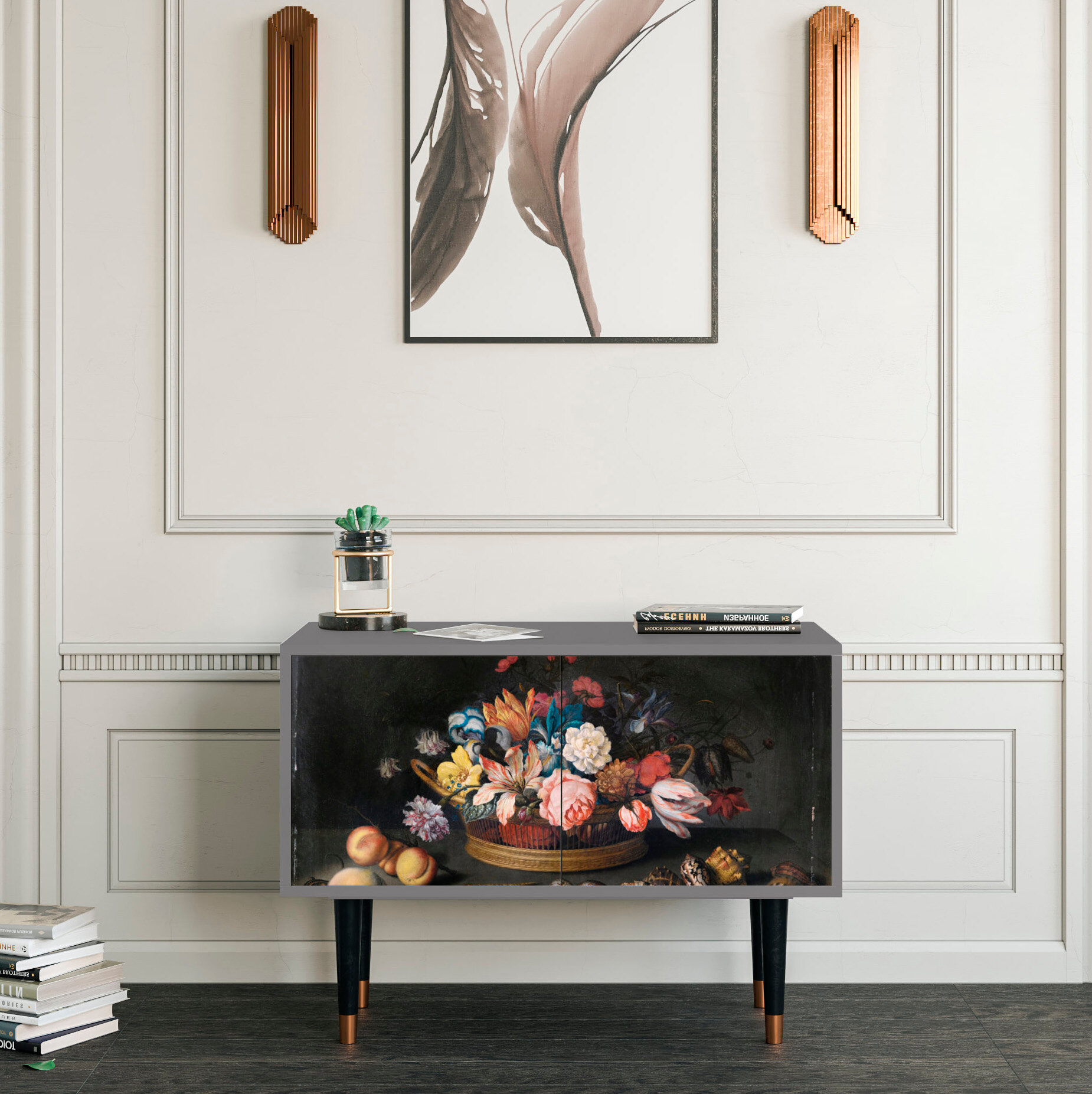 Комод - STORYZ - S1 Still Life with Flowers and Shells by Balthasar van der Ast, Размер - 94 x 69 x 48 см, Цвет корпуса - , Серый