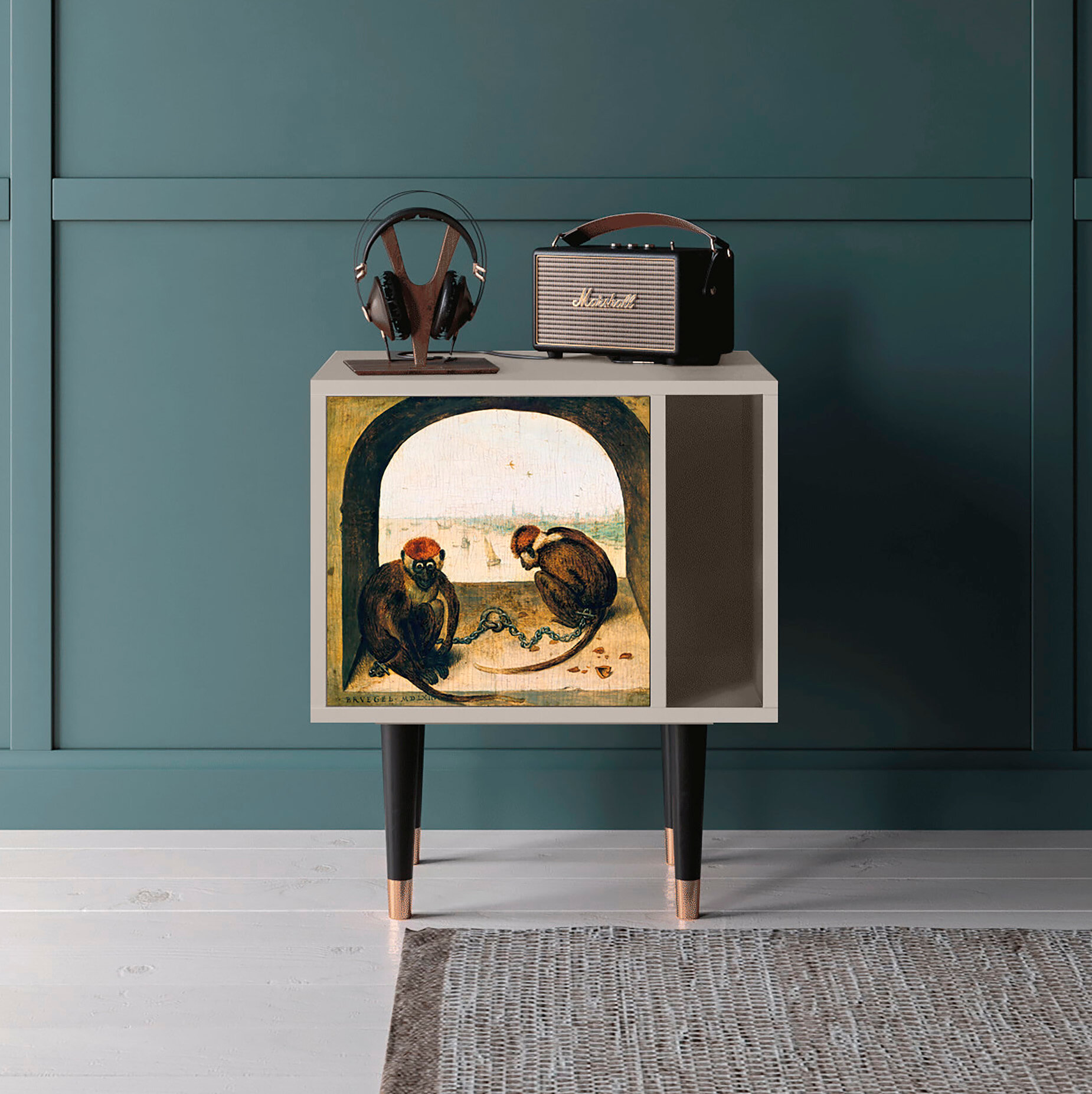Прикроватная тумба - STORYZ - S2 Two Monkeys by Pieter Bruegel the Elder, Размер - 58 x 69 x 48 см, Цвет - Сатин