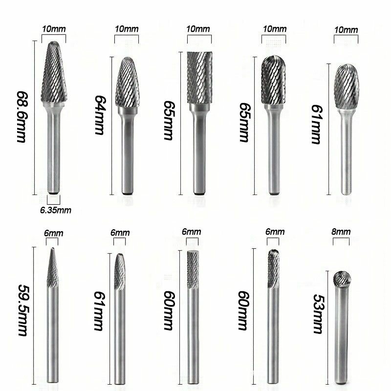 Набор борфрез твердосплавных абразивных, металлу, дереву, набор шарошек 10 шт