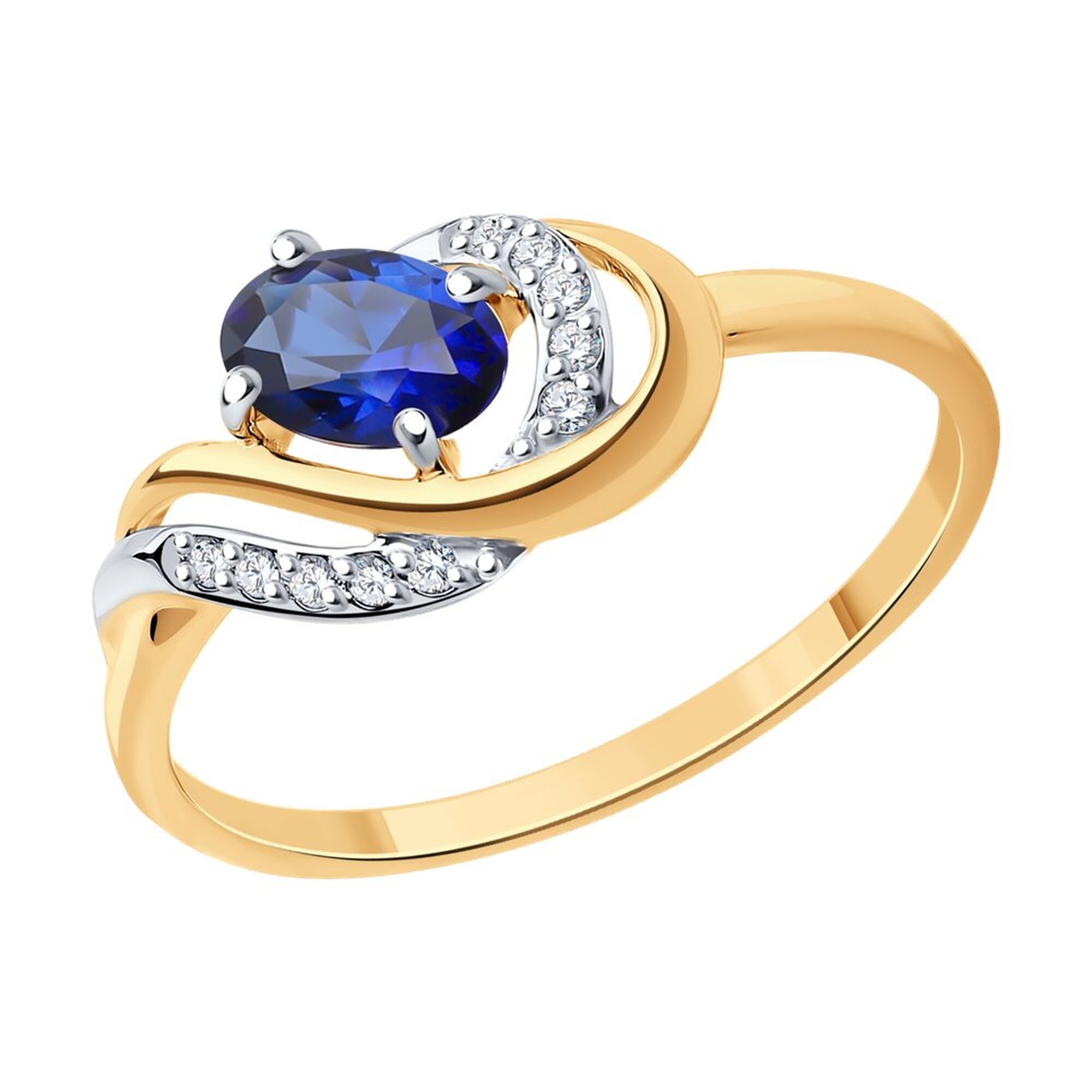 Кольцо, красное золото, 585 проба, фианит, корунд