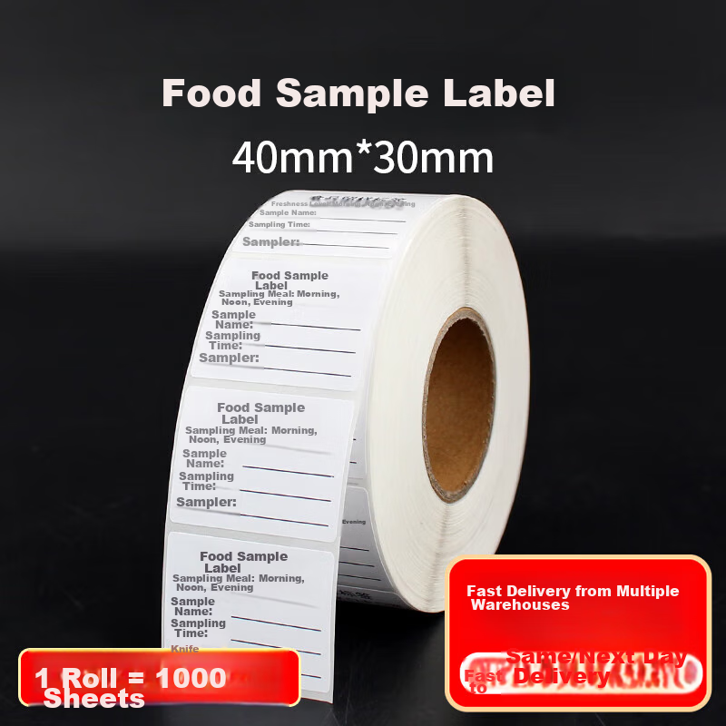 Linlei Food Sample Label Stickers, Sampling Labels, Self-Adhesive Stickers, Regular Adhesive, 4*3, 1 Roll 1000 Sheets (1 Roll)