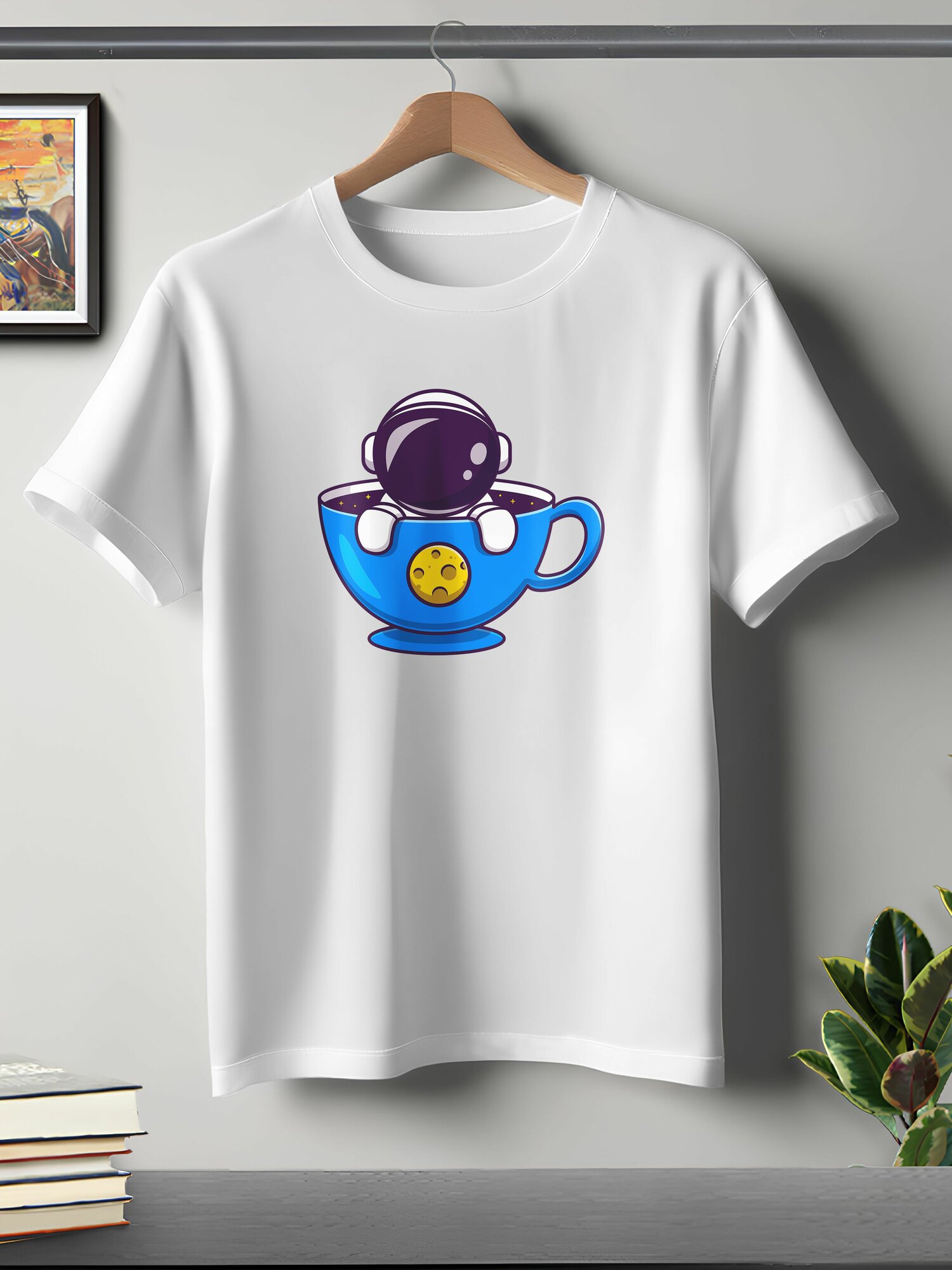 Футболка ONEQ унисекс 50-52 (XL) размер с принтом Космонавт, белая