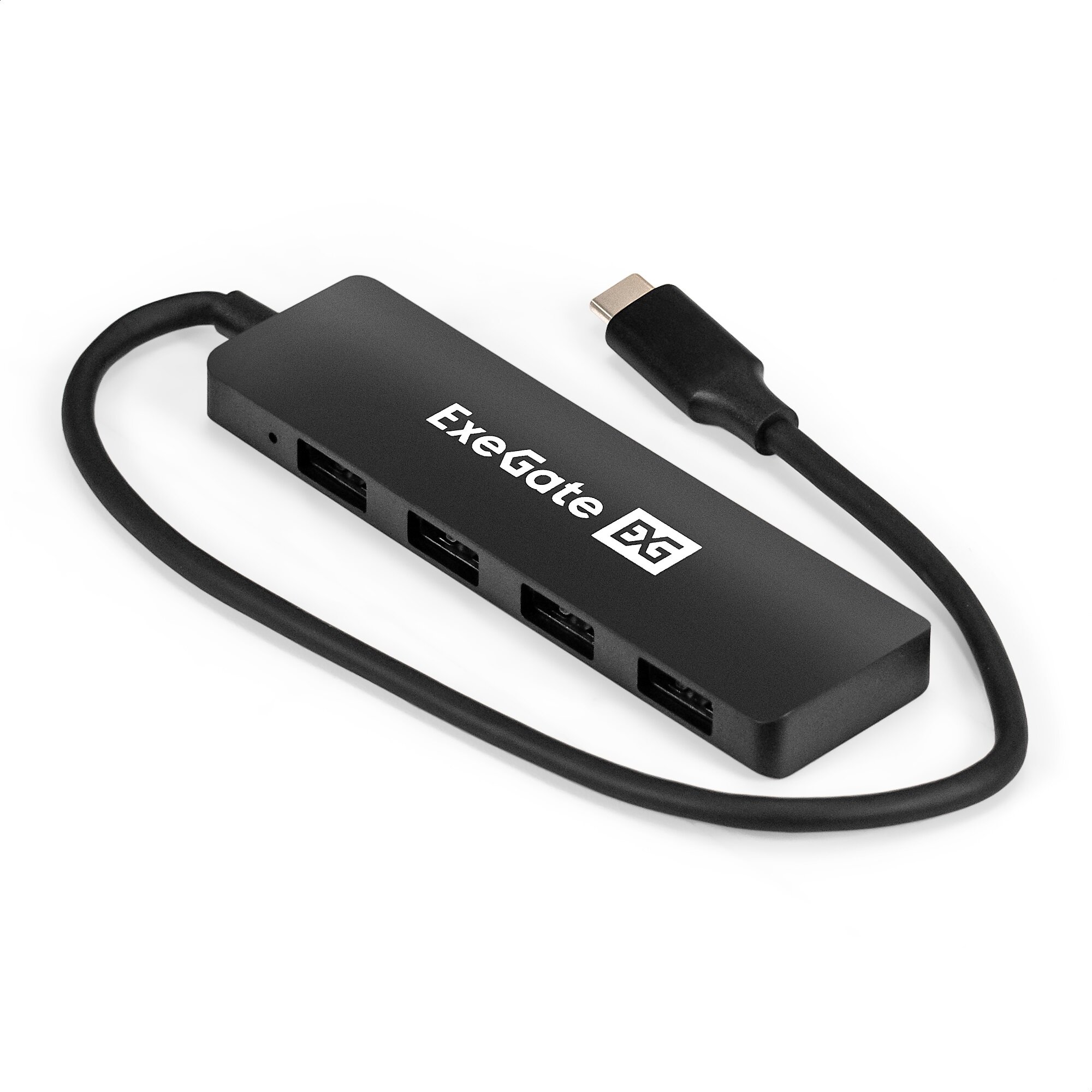 USB-Хаб (концентратор) 4-в-1 ExeGate DUB-4CP/3 (кабель-адаптер USB Type C --> 4xUSB3.0, Plug&Play, черный) EX296929RUS
