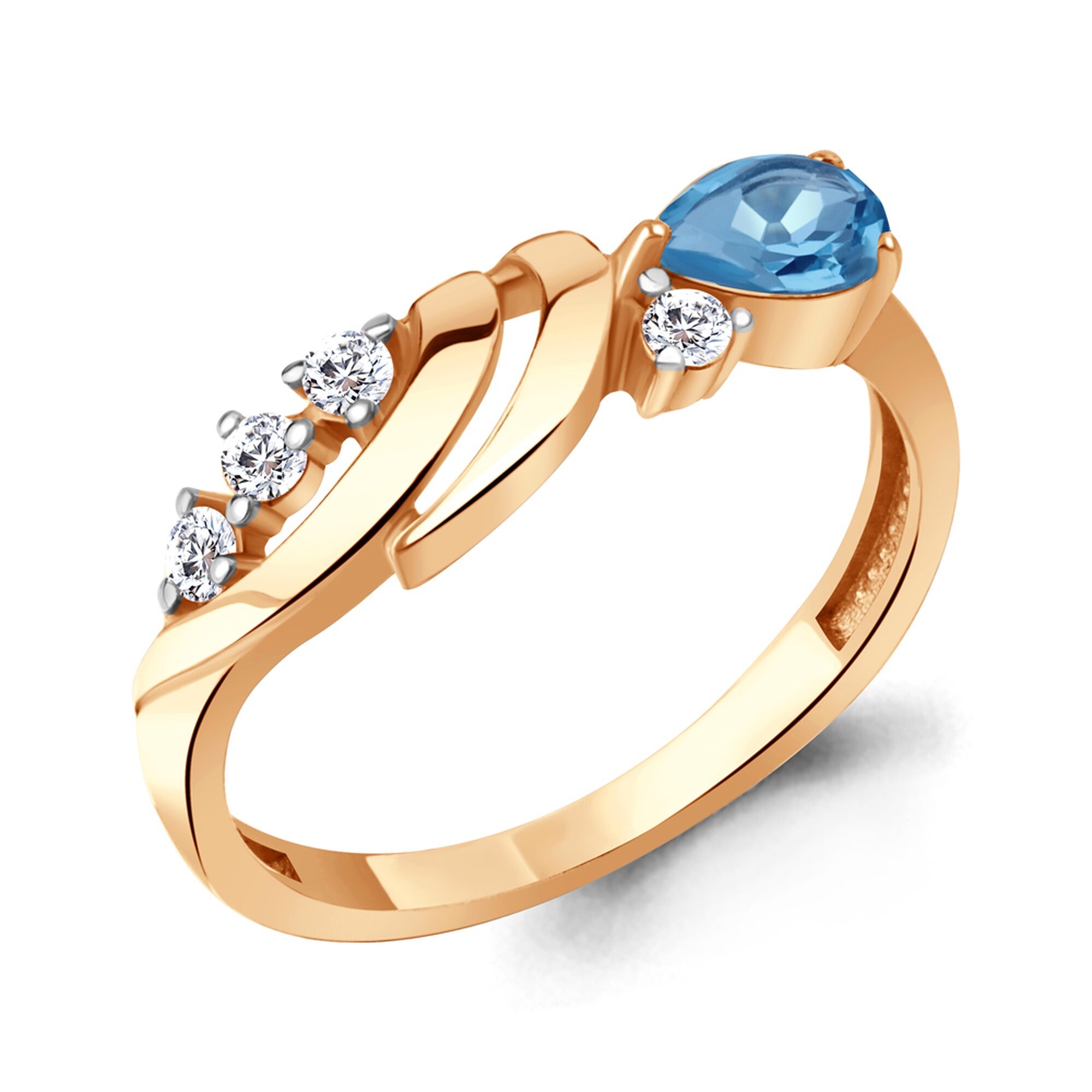 Кольцо, серебро, 925 проба, золочение, топаз, фианит