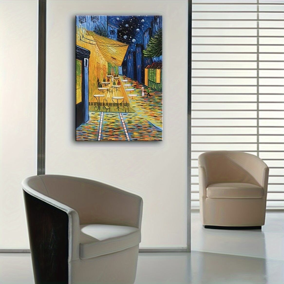 Кафе "Ночная терраса Ван Гога", Kартина маслом руЧной работы，Картина в раме，картина на холсте，60х120см