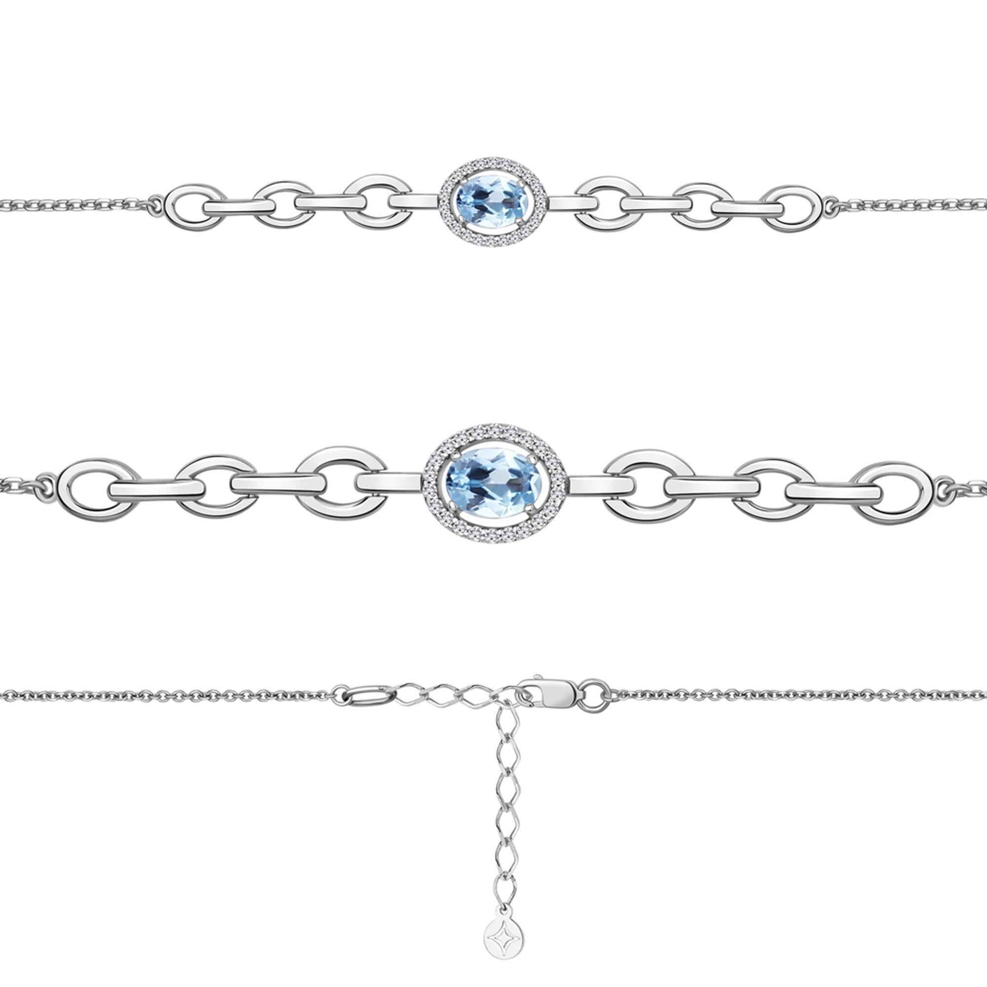 Браслет, серебро, 925 проба, родирование, топаз, фианит