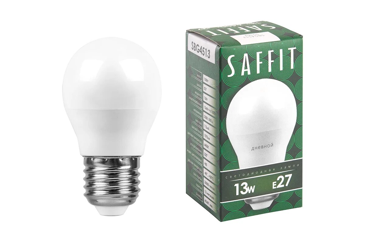 SAFFIT SBG4513 LED G45 шар 13W 230V E27 6400К 1070 люмен для дома и офиса всегда