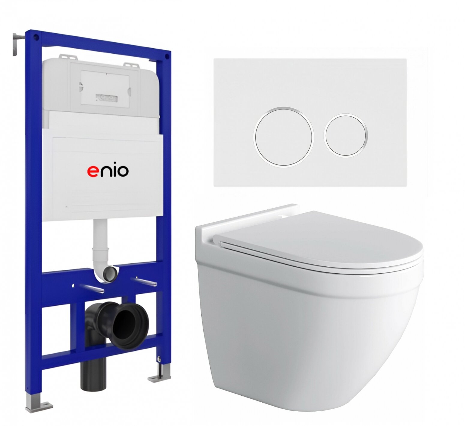 Комплект 3 в 1 инсталляция Enio Tecnico 52 EN8050052 + Унитаз подвесной Owl 1975 Cirkel-H + кнопка белая, окантовка хром Rotondo