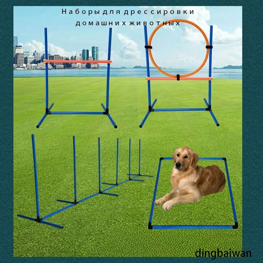 Набор для аджилити для собак в помещении, (барьер, барьер-шина, вертикальные стойки, квадрат,