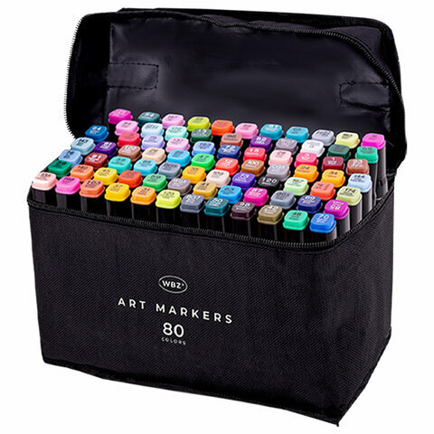 Маркеры для скетчинга двусторонние, набор 80 шт, текстильный чехол, WBZ