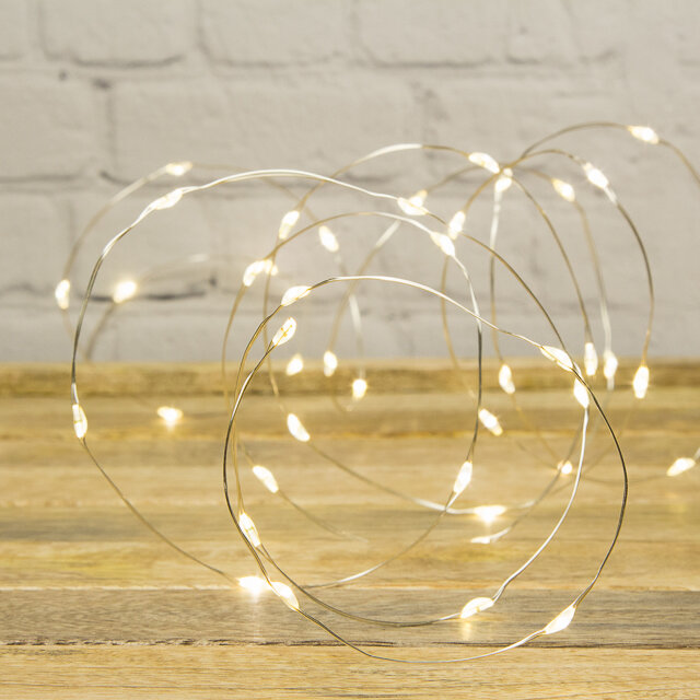 Светодиодная гирлянда Роса на батарейках 2.45 м, 50 теплых белых LED ламп, серебряная проволока, контроллер, таймер, IP44, Kaemingk, 497378