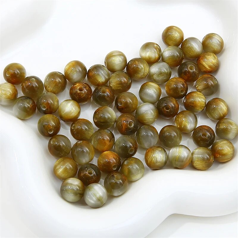 Круглые бусины «кошачий глаз» Hua Ming Ce 8/10/12 мм 10mm 10pcs, Olive