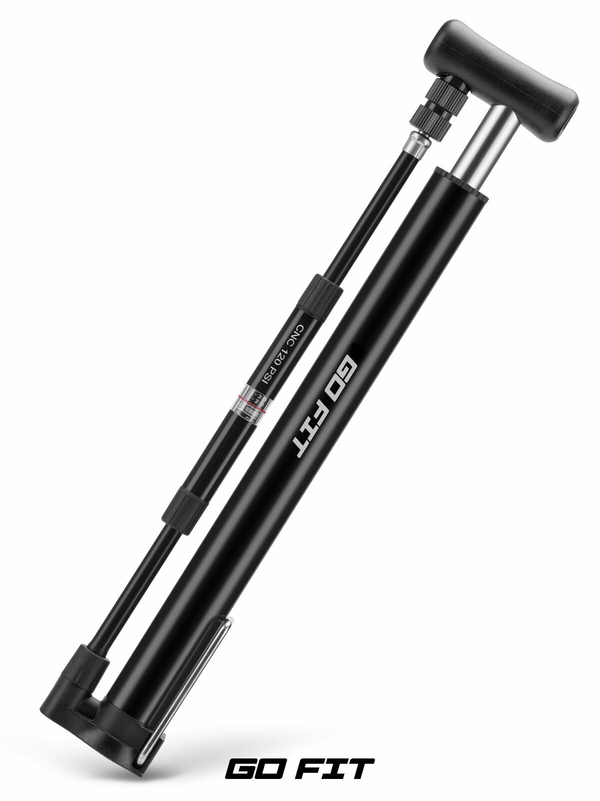 Насос для велосипеда GO FIT Active велосипедный ручной, набор с креплением на раму и иглой, портативный, черный